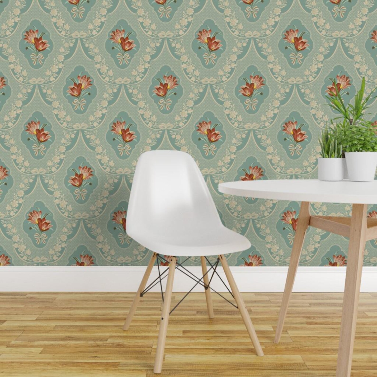 Vintage Floral Wallpaper - Tulip Damask 1b by Muhlenkott - Baroque Lace ...