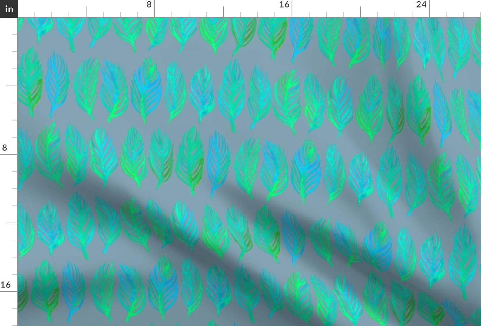 Neon Green Fabric - Neon Lime Green and Cobalt Leaves on Gray Blue by ...