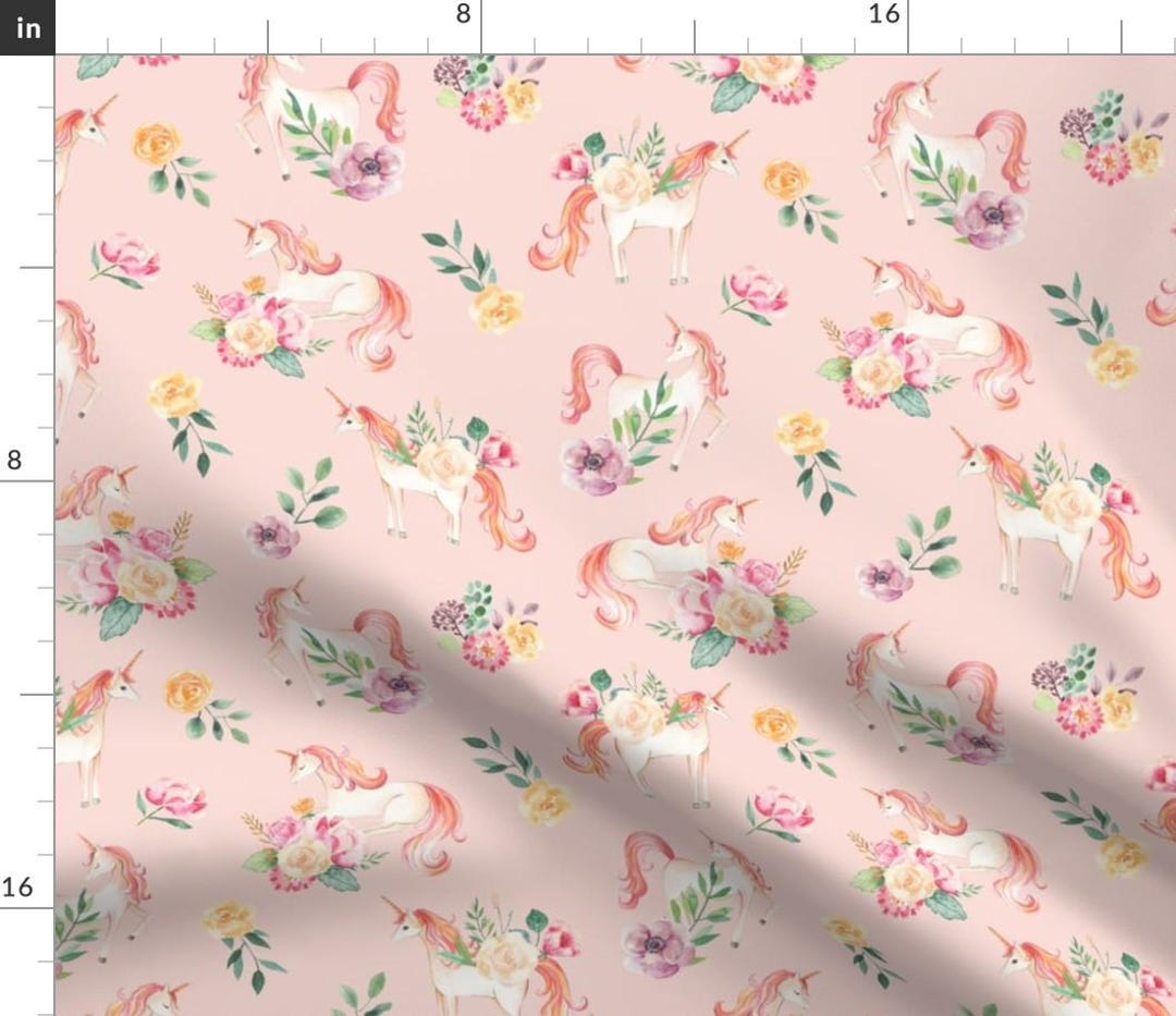 Unicorn Fabric Small Botanical Unicorns Dusty Rose Watercolor Nursery ...