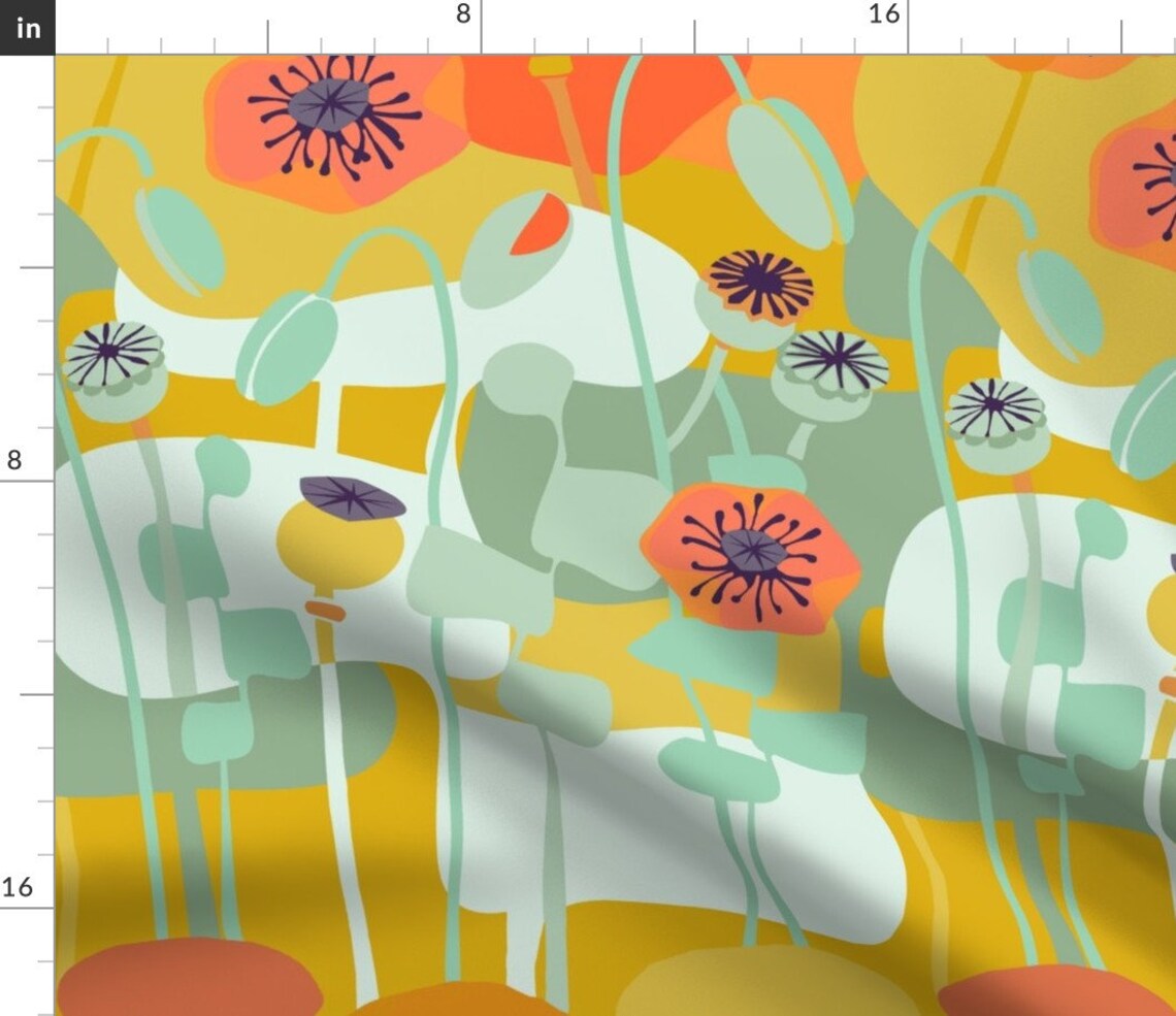 Orange Coral Rust Poppy Fabric Poppies Continuous Orange by - Etsy