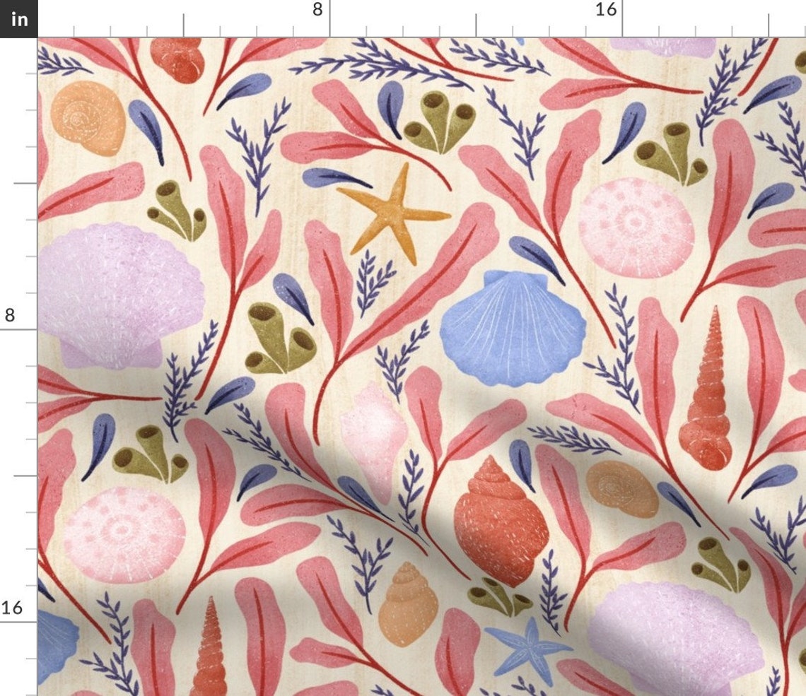 Seashell Fabric Vintage Seashells by Rebeccaflaherty Pink - Etsy