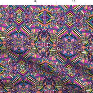 Aztec Fabric Aztec Mirror Neon by Chulabird Bohemian Neon - Etsy