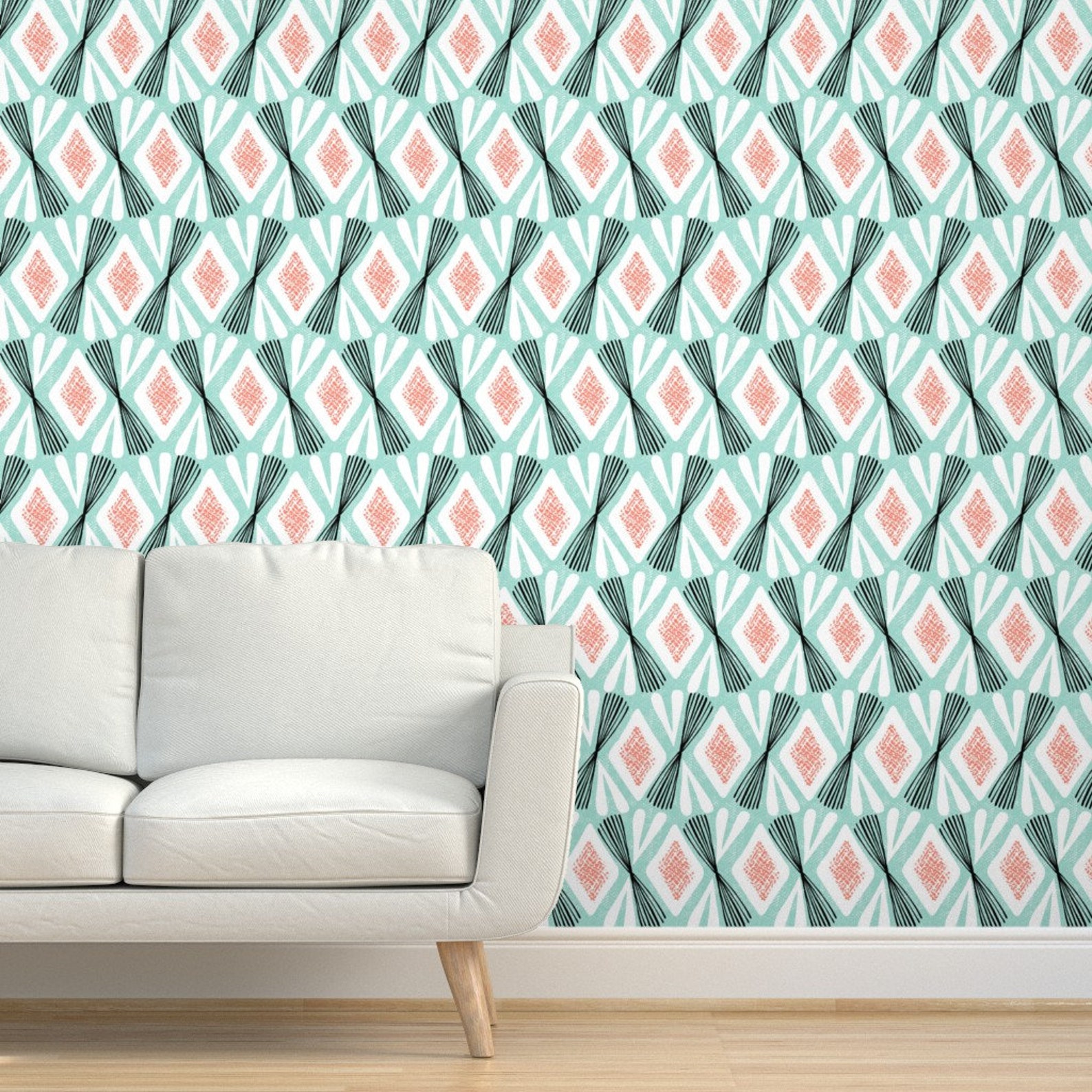 Mid Century Modern Geometric Wallpaper Flutter Mint by | Etsy