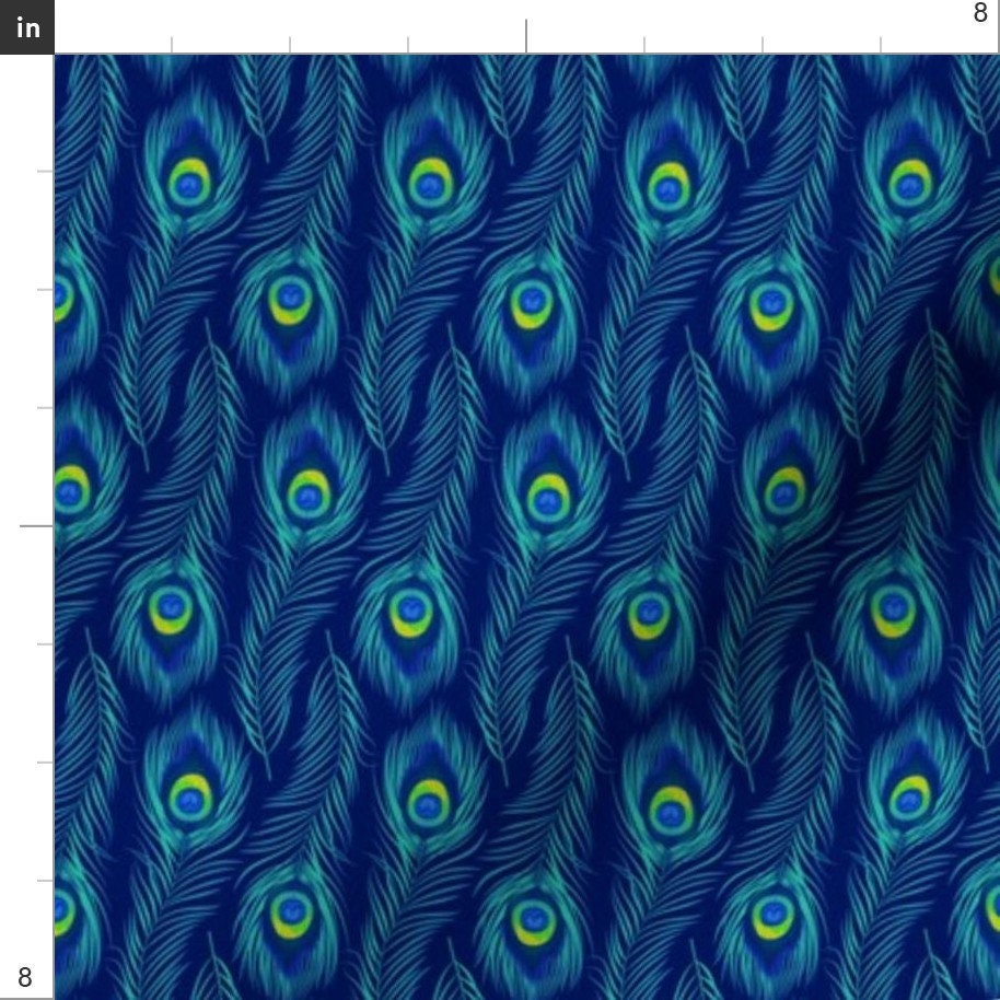 Peacock Fabric Peacock Feather Tropical Blue by Samalah | Etsy