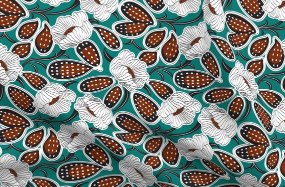 Cactus Flower Fabric Texas Catcus 2 By Mag-O Teal and Red | Etsy