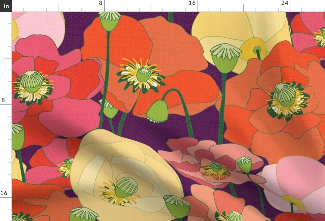 Large Scale Poppies Fabric - Wild Poppy Meadow by Dustydiscoball ...