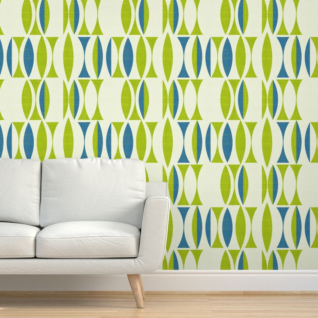 Mid Century Wallpaper Field in Blue Green by Chicca Besso - Etsy