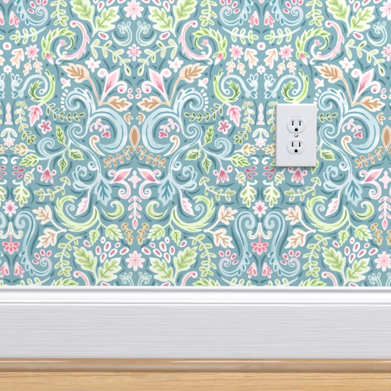 Pretty Blue Rococo Wallpaper Softly Goes Rococo by | Etsy