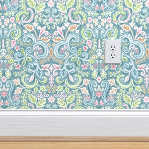 Pretty Blue Rococo Wallpaper Softly Goes Rococo by | Etsy