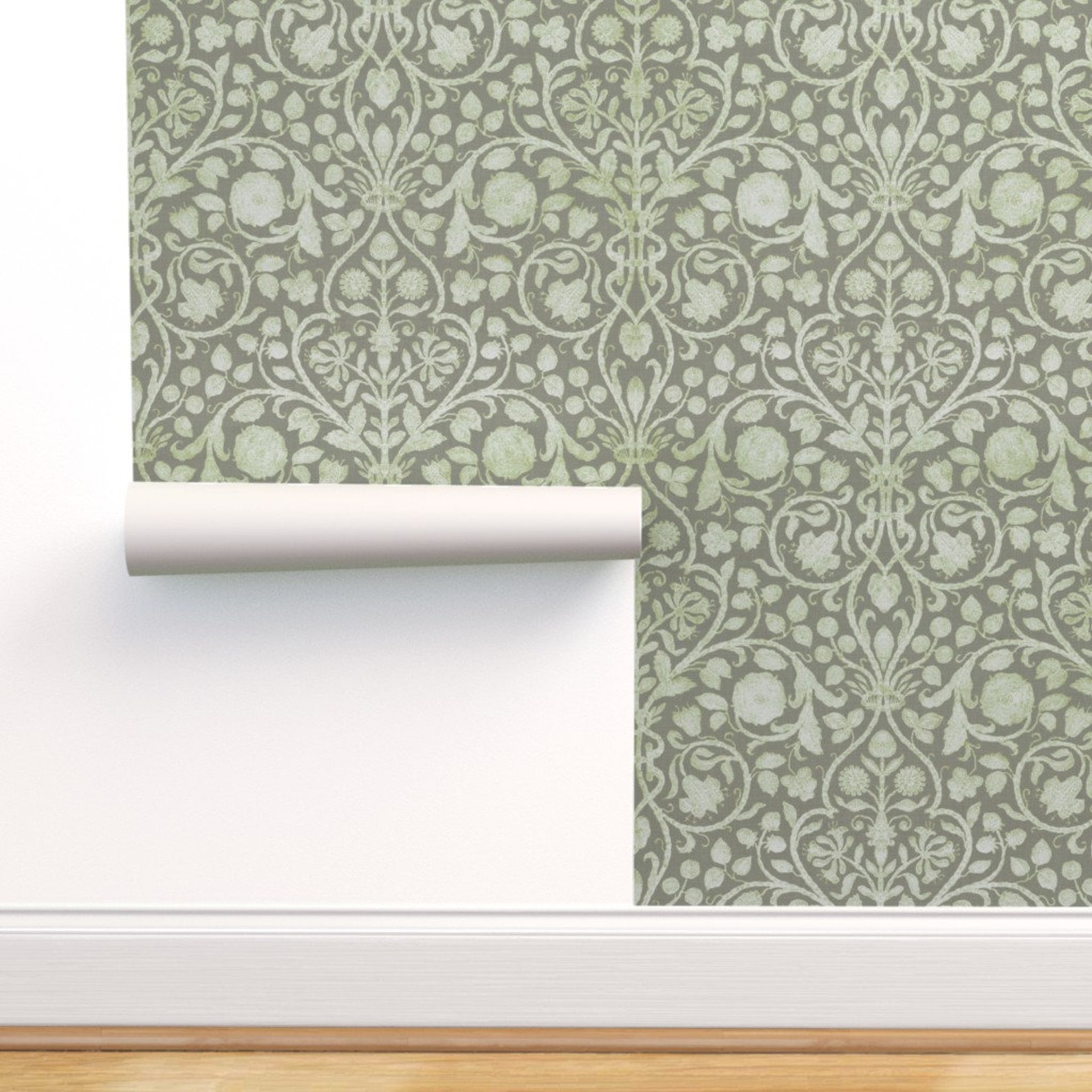 French Wallpaper Provence in Spring Green and Storm by - Etsy