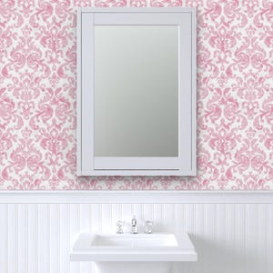 Damask Wallpaper - Damask Raspberry by Willowlanetextiles - Damask ...