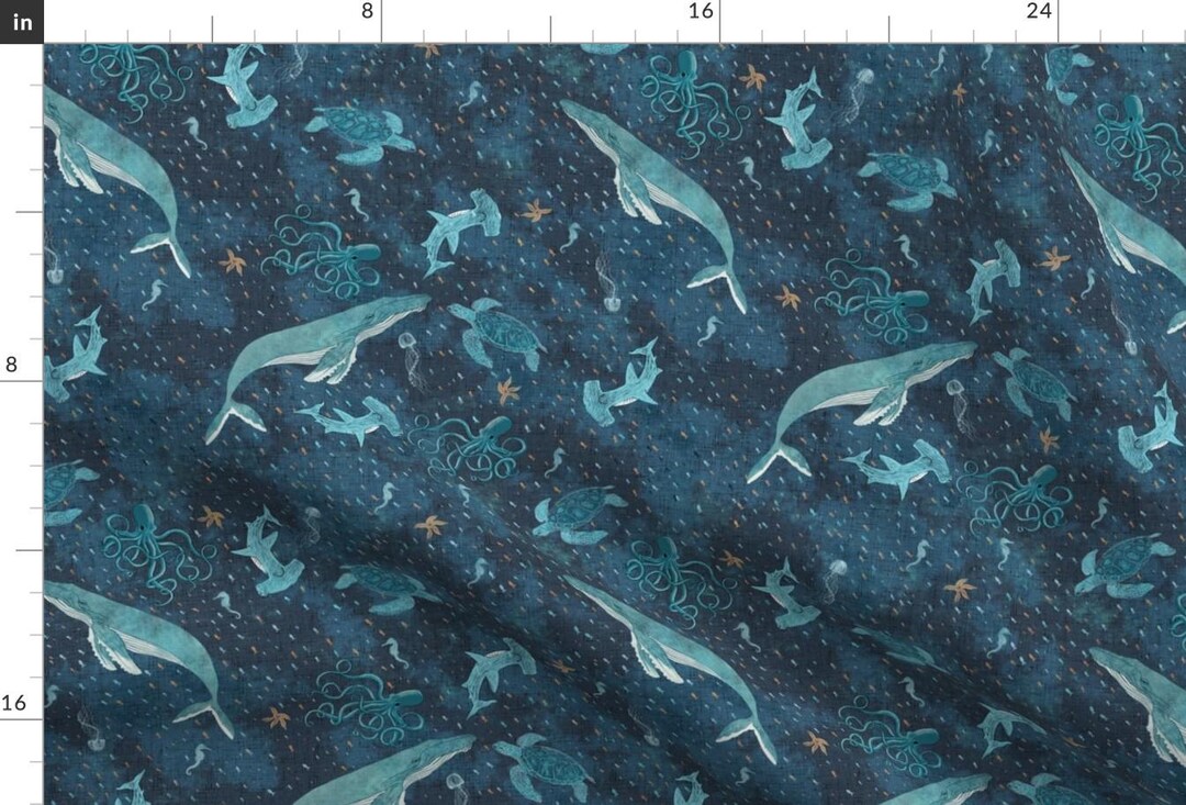 Sealife Fabric - Deep Blue Sea With Whales Octopus Seaturtles by ...
