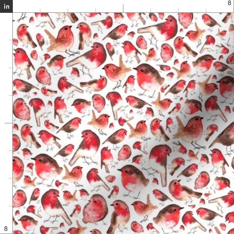 Watercolor Robin Fabric Robins by Elena O'neill | Etsy