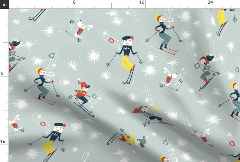 Retro Ski Fabric Oui We Retro Ski By Cynthiafrenette Mid | Etsy