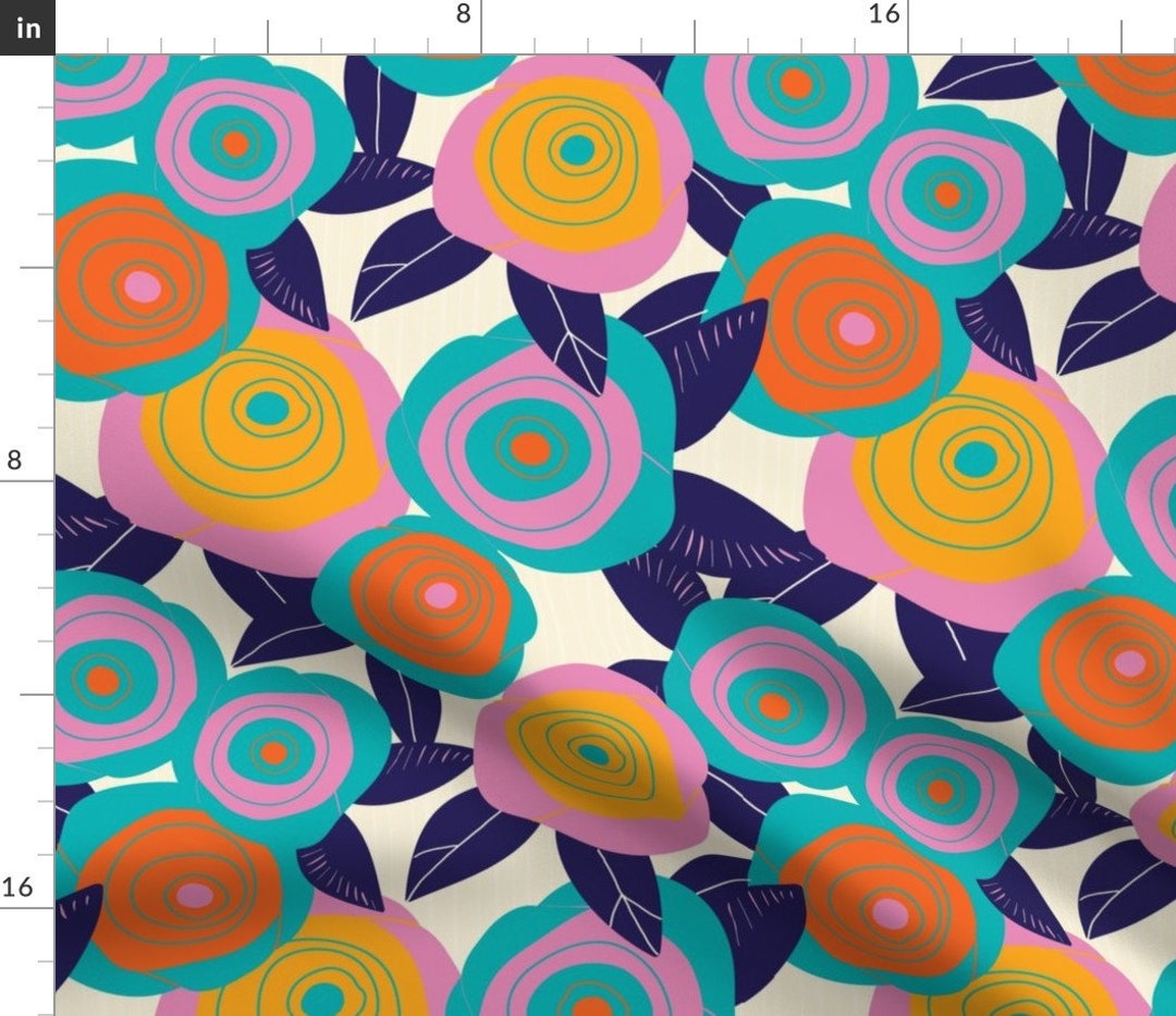 Flowers Fabric Geometric Roses by Jimena Garcia Bold - Etsy