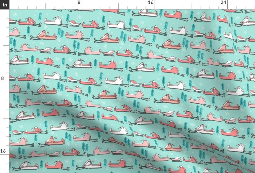 Snowmobiles Fabric - Vintage Snowmobile Illustration Winter Outdoors ...