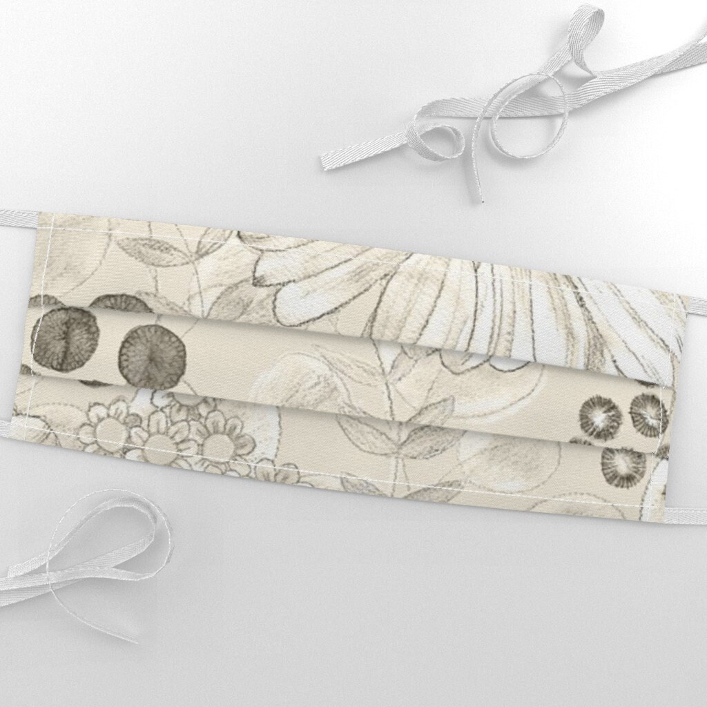 Neutral Floral Fabric Handdrawn-Flowers-Earth-Tones By | Etsy