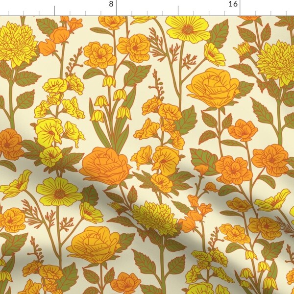 Retro Floral Fabric - Etsy