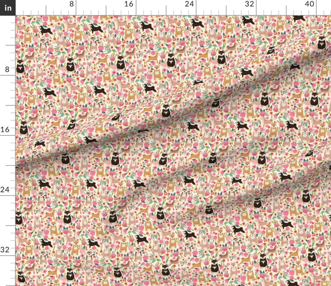 Shiba Inu Floral Fabric Shiba Inu Mixed Red Sesame Black and - Etsy