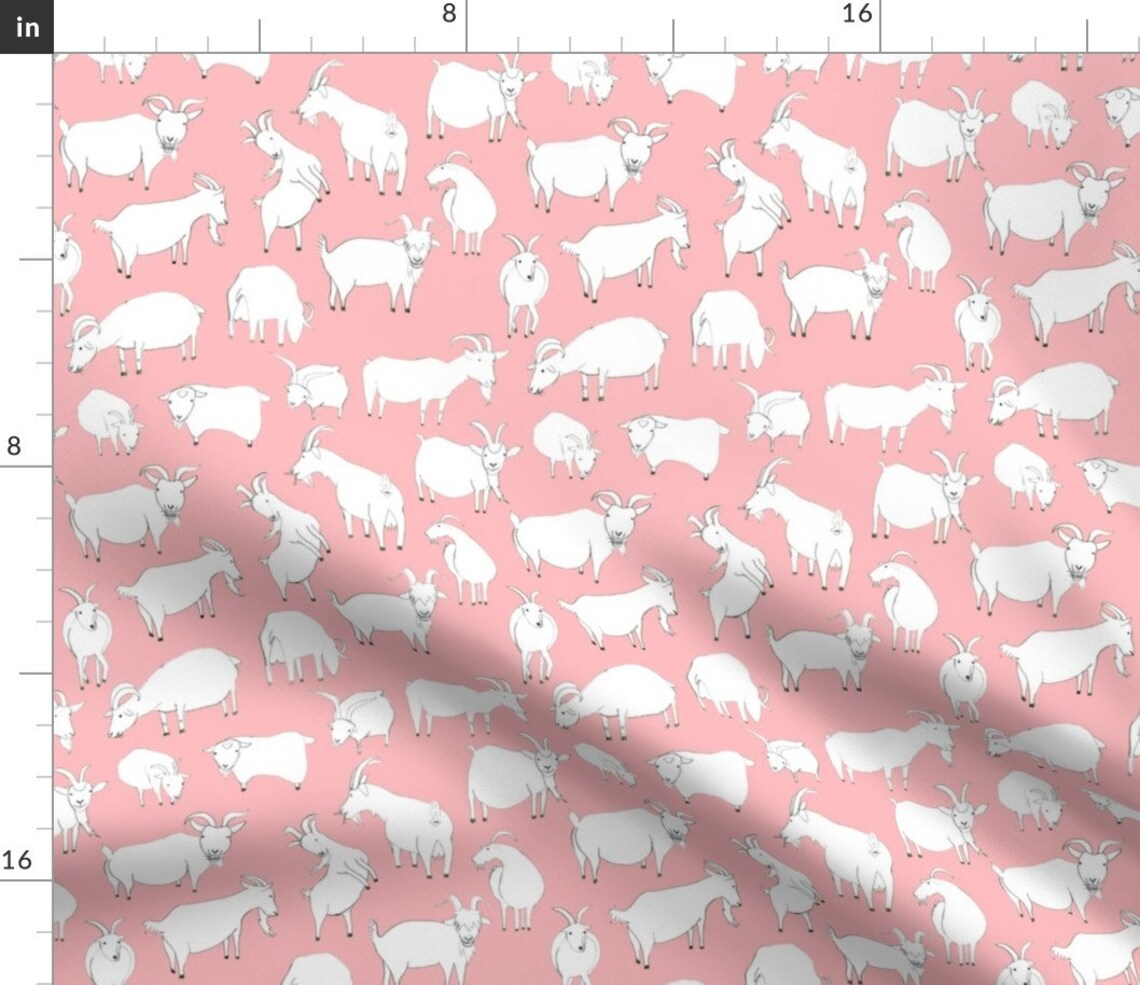 Pink Baby Goat Fabric Goats Playing Baby Pink by | Etsy