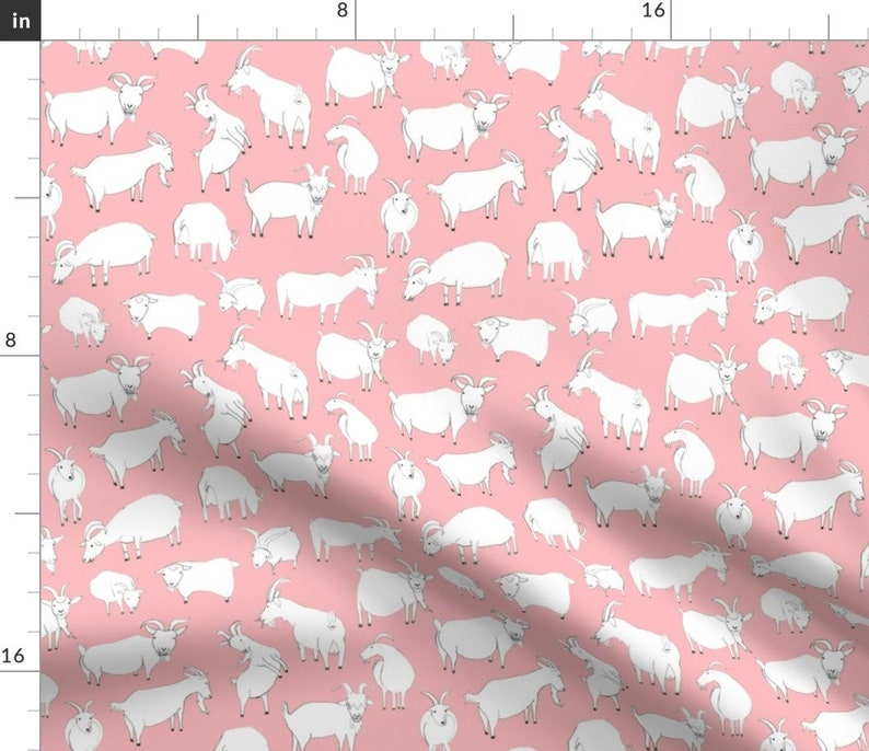 Pink Baby Goat Fabric Goats Playing Baby Pink by | Etsy
