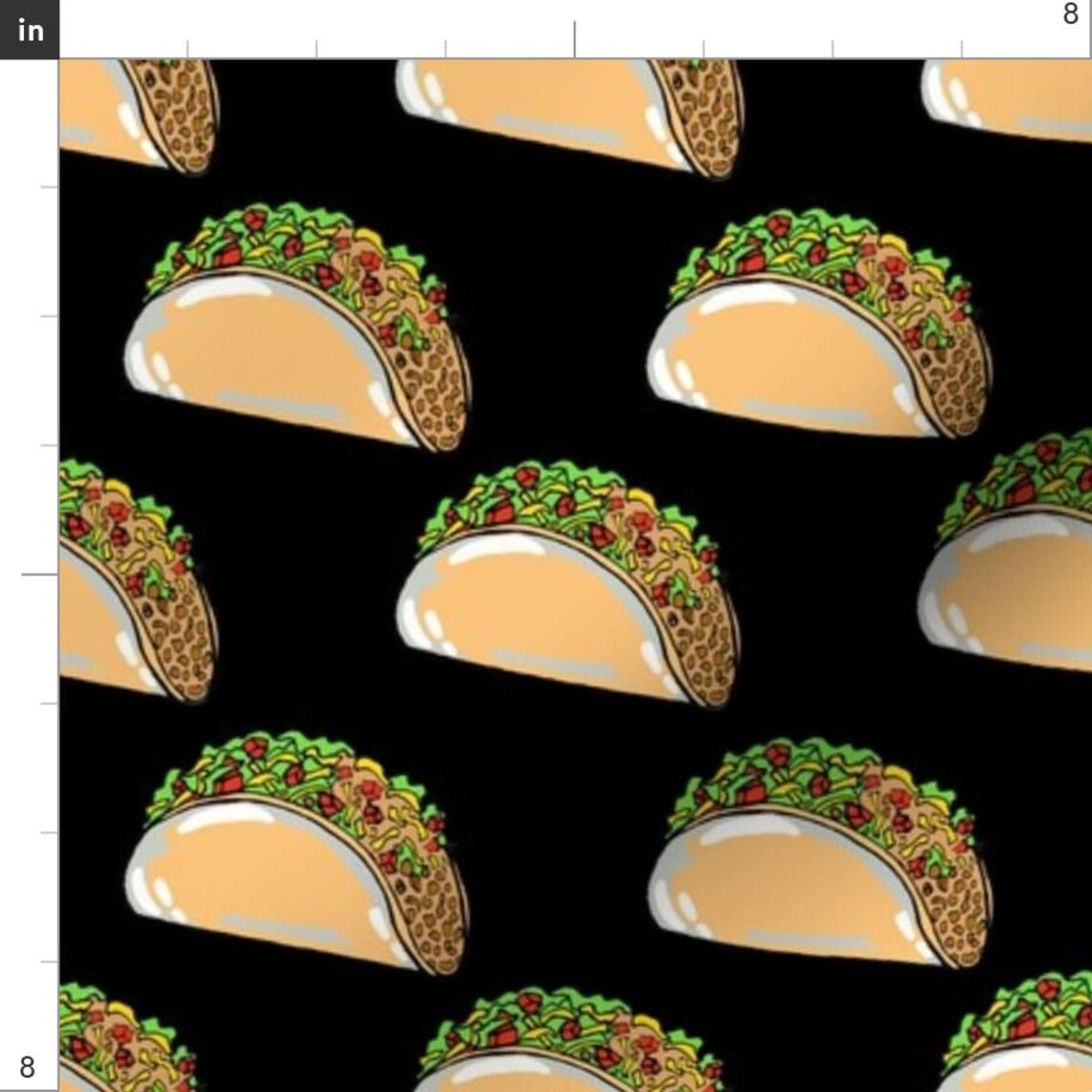 Taco Fabric - Tiny Tacos on Black by Tarareed - Taco Cotton Fabric by ...