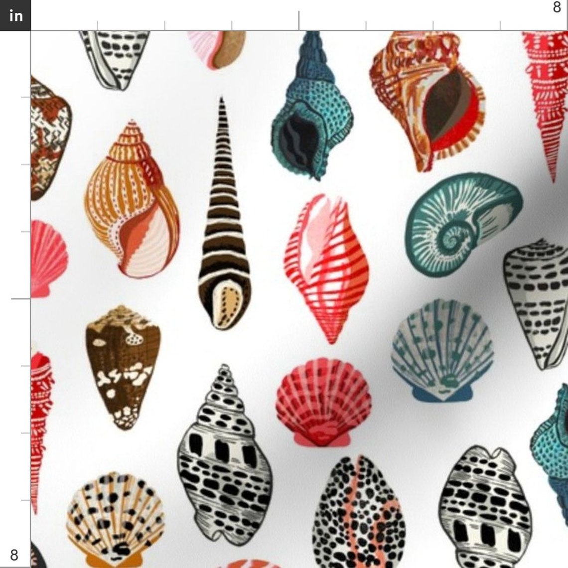 Seashell Fabric Sea Ocean Nautical White Summer Cute Girls | Etsy