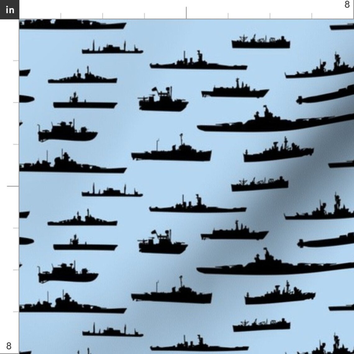 Battleships Fabric Blue Fleet by Thin Line Textiles Marine - Etsy