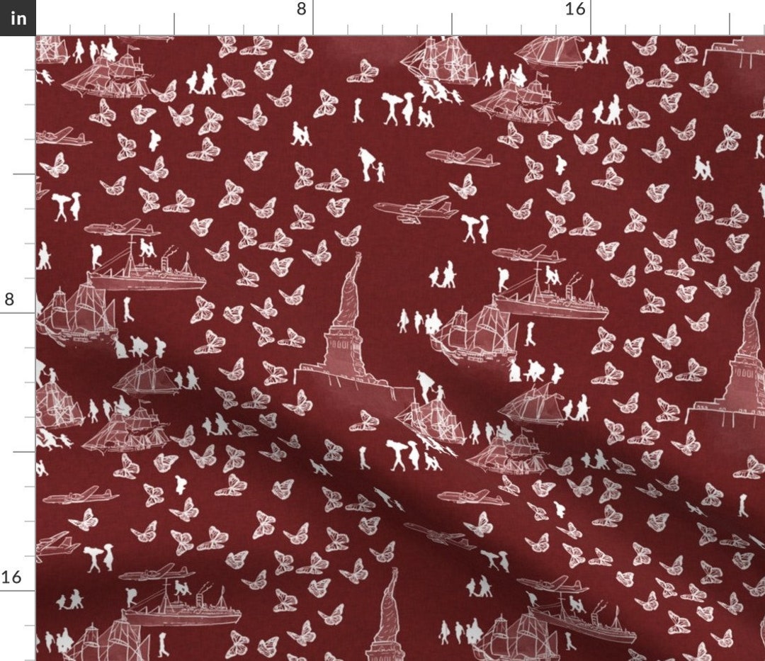 Migration Fabric American Migration on Red by Landpenguin - Etsy