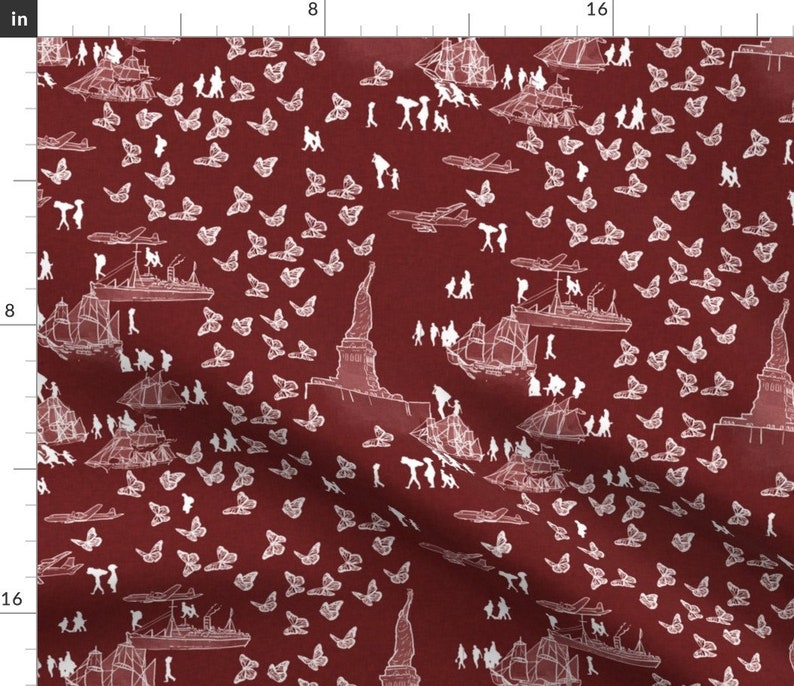 Migration Fabric American Migration on Red by Landpenguin - Etsy