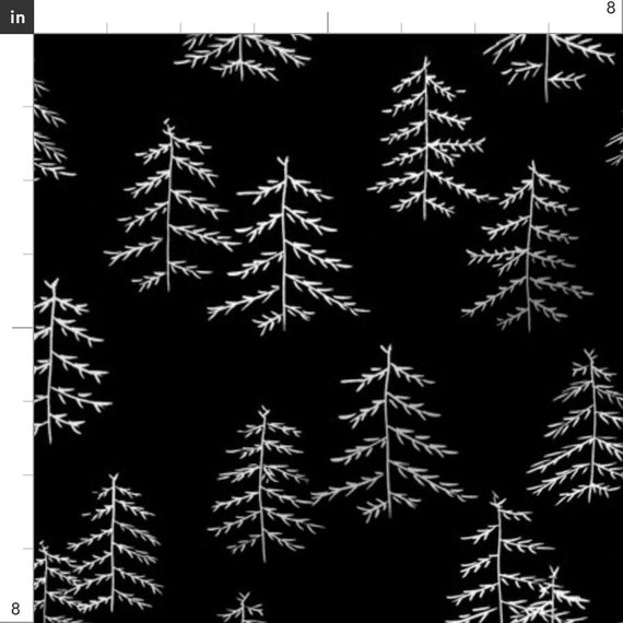 White Forest Fabric Black Black and White Woodland Nursery Decor Cotton ...