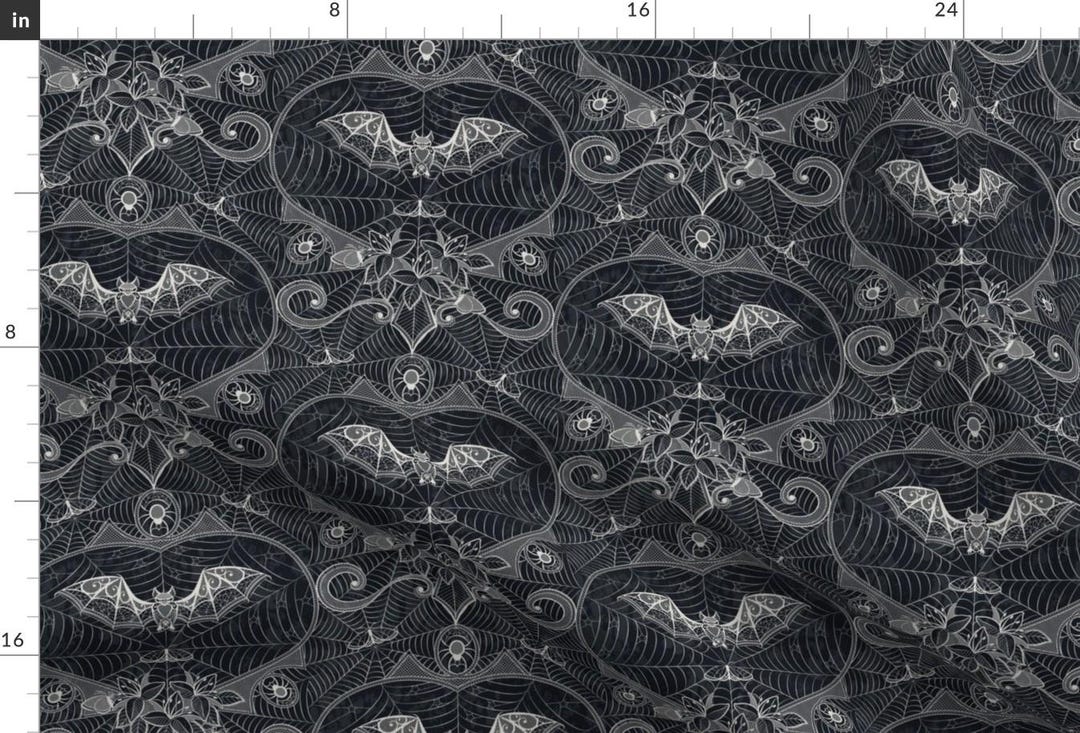 Spiderweb Damask Fabric - Gothic Lace Bats Black by Appleyards ...