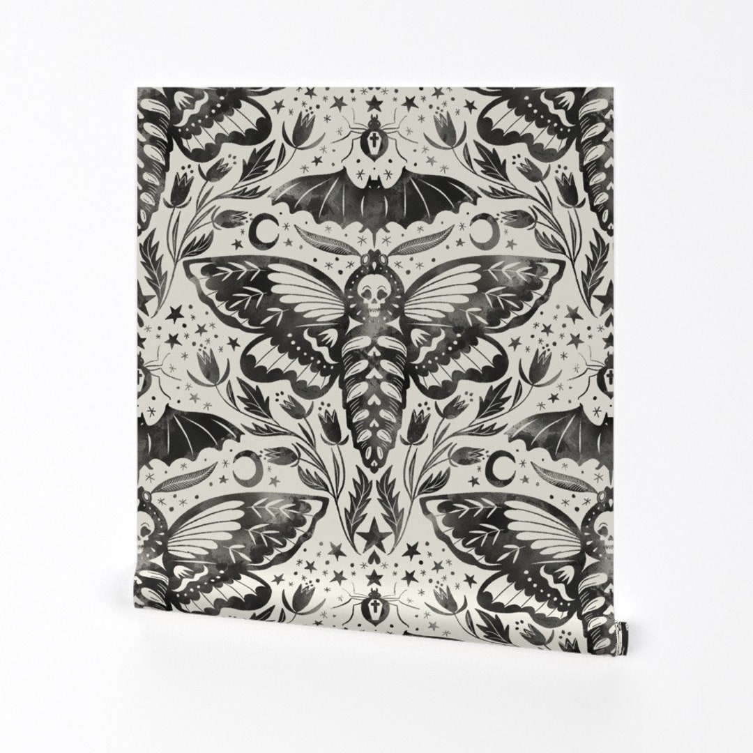 Dark Moth Wallpaper Watercolor Skull Moth Damask by Rebelform Gothic ...