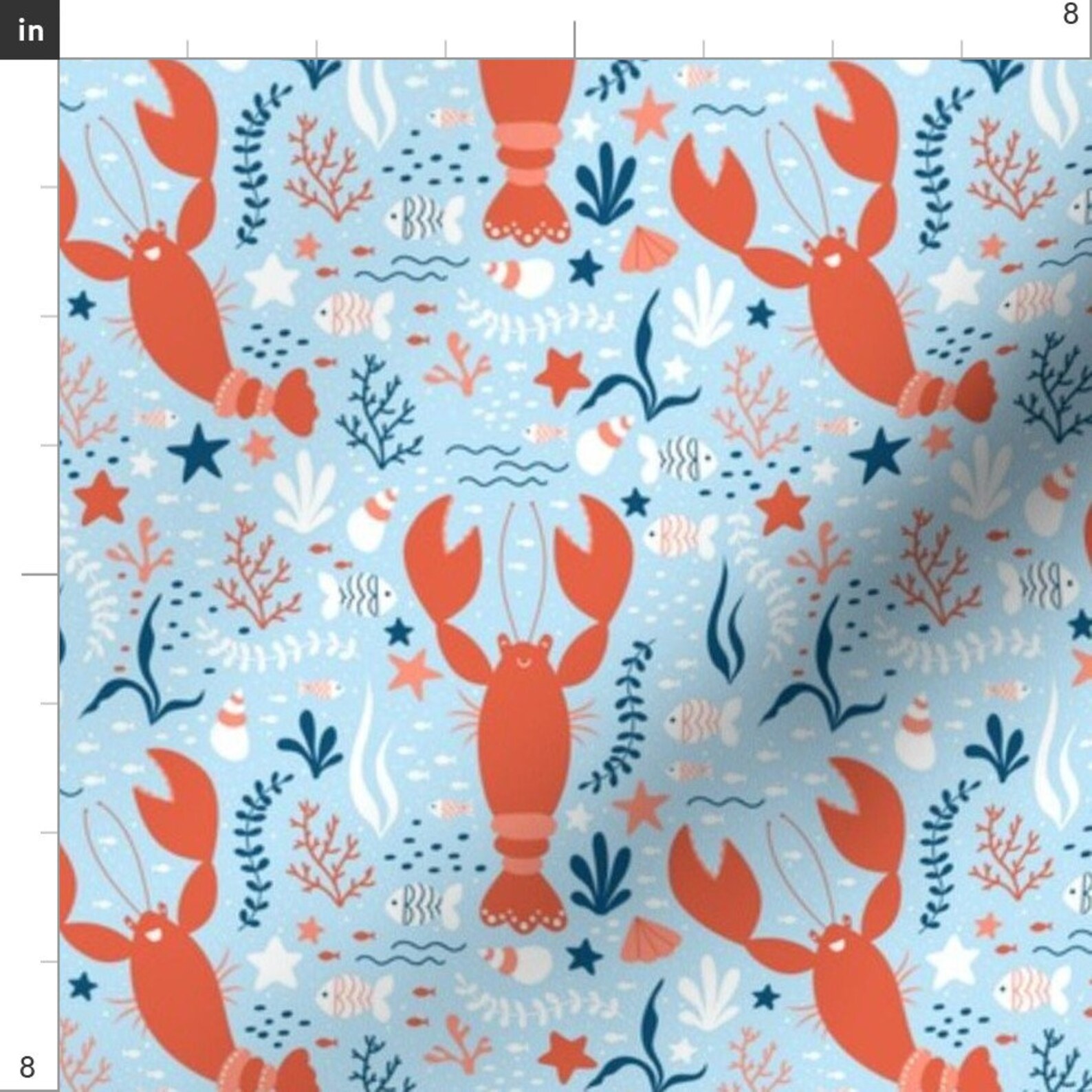 Lobster Fabric Cheerfull Lobsters by Innamoreva Lobster | Etsy