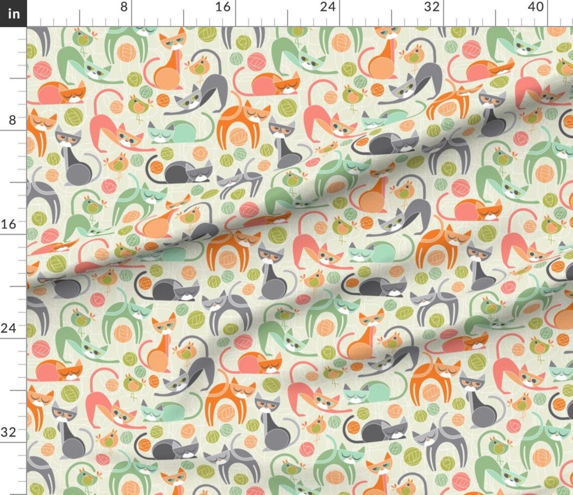 Mod Cats Fabric Moody Cubist Cats by Cjldesigns Cat Modern - Etsy