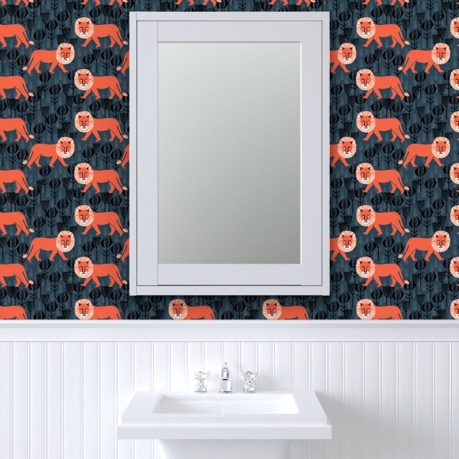 Safari Lion Wallpaper Lion Block Print Kids Design by Andrea - Etsy
