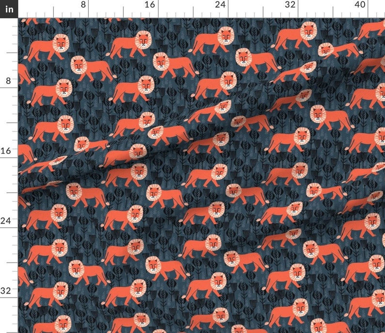 Lion Fabric Safari Lion Block Print Lion Kids Design by | Etsy