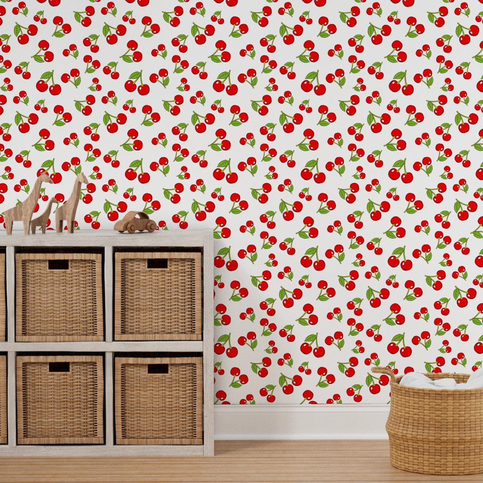 Cherry Wallpaper Sketchy Cherries by Diane555 Red Green - Etsy