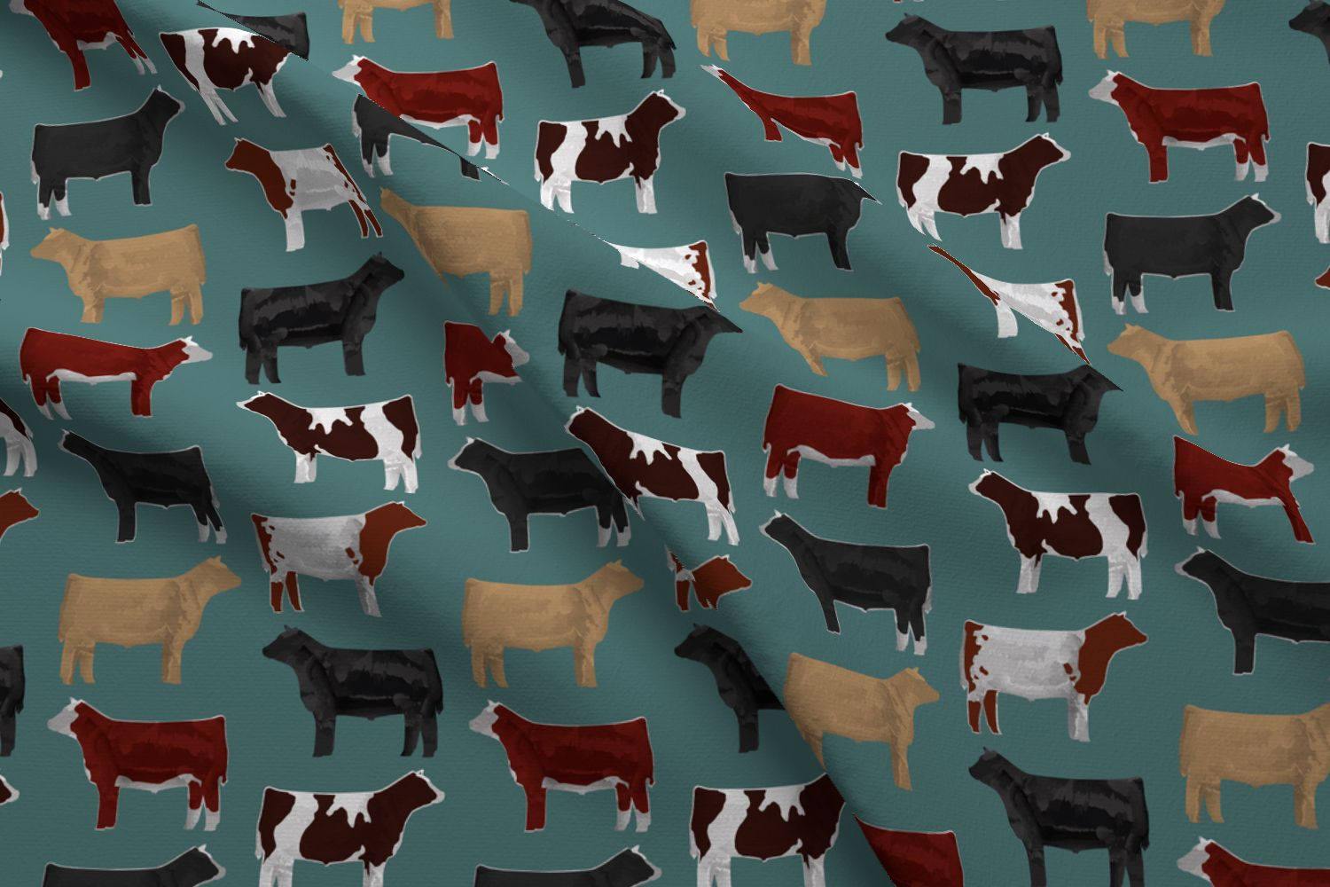 Cow Fabric Steer Breeds On Teal By Thecraftyblackbird Cows | Etsy