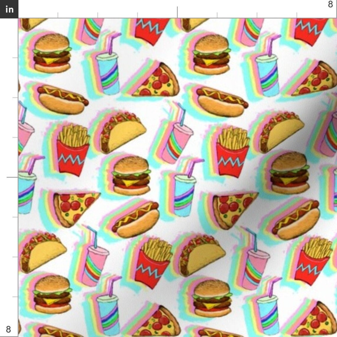 Fast Food Fabric Painted Rainbow Fast Food on White Small | Etsy
