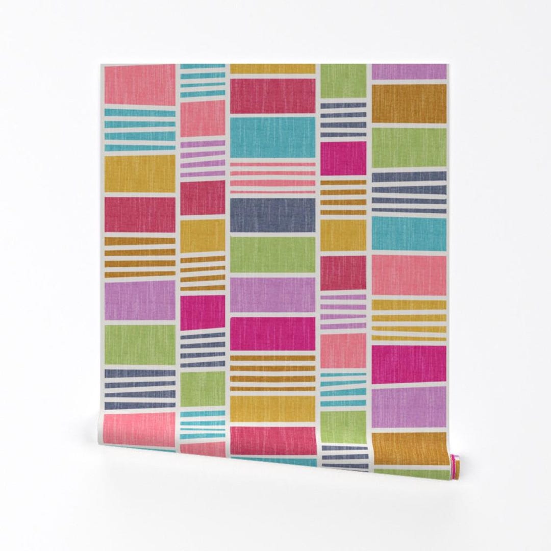 Buy Pink Check Stripe Removable Peel and Stick Wallpaper - Abstract ...