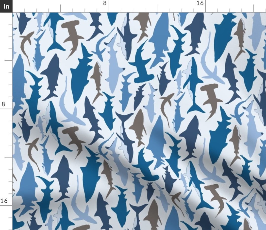 Blue Shark Fabric Swimming With Sharks in Blue and Grey by Figandfossil ...
