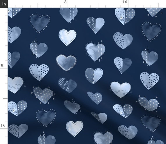 Navy Hearts Valentine's Day Fabric My Boro Heart by | Etsy