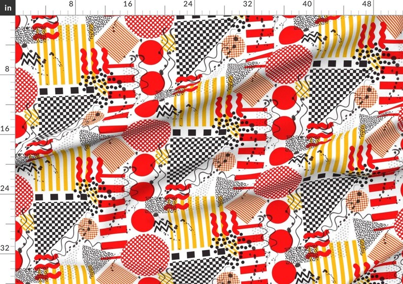 Retro Red Geometric Fabric Memphis Reds By Orangefancy | Etsy