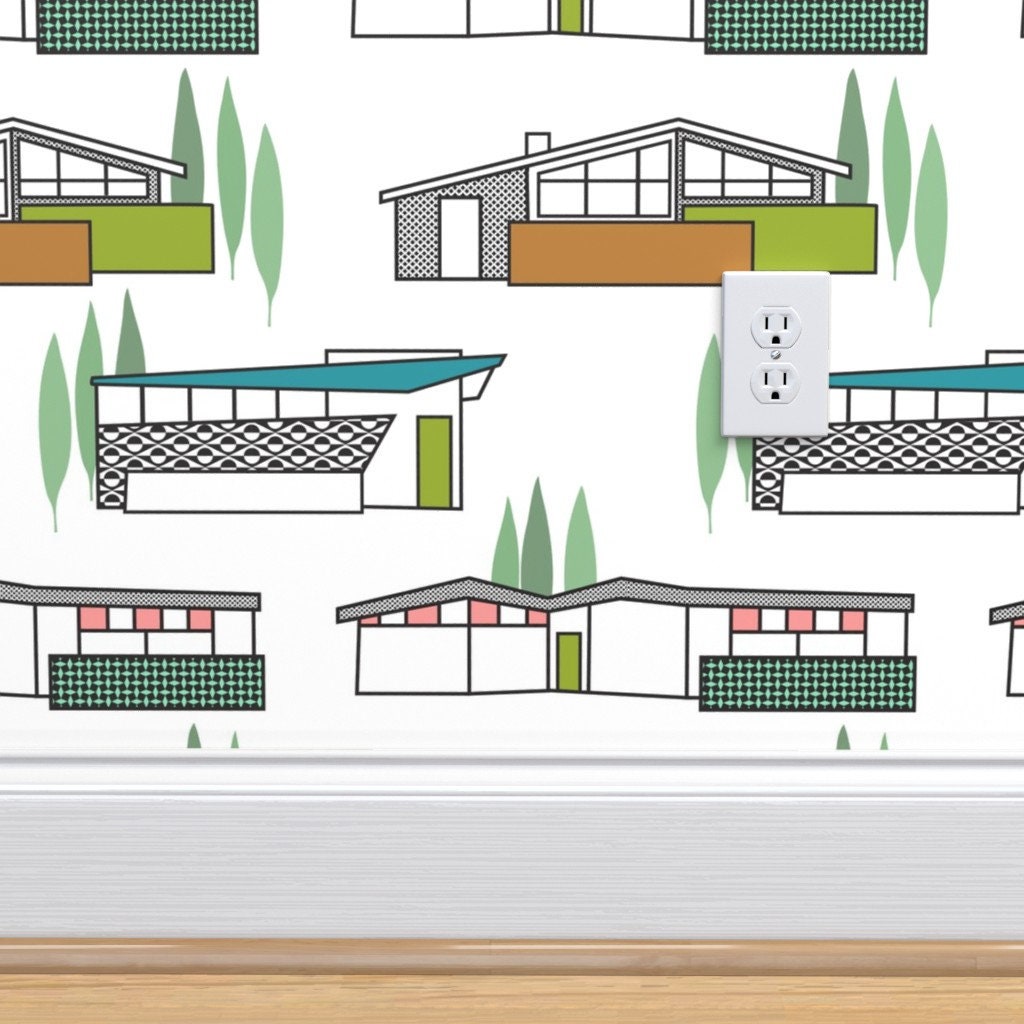 Mid Century Modern Wallpaper Mid-century Homes by Vo Aka | Etsy