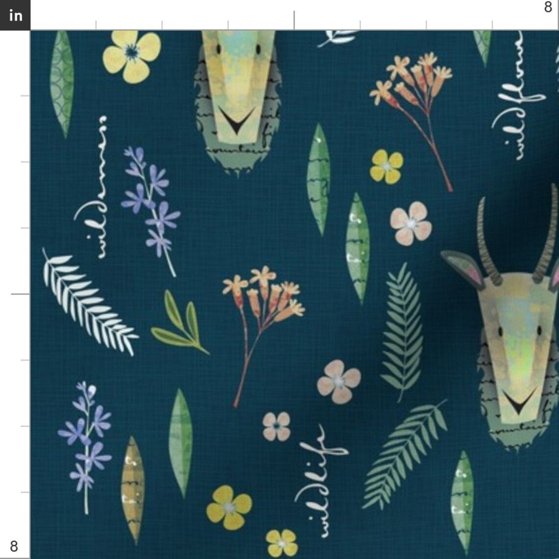 Goat Fabric Goats on Dark Blue by Mulberry Tree Goats Blue - Etsy