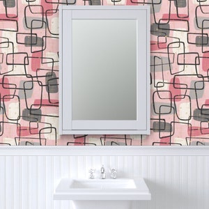 Mid-century Wallpaper Atomic Mcm Grid in Pink Parlor by Raqilu Retro ...