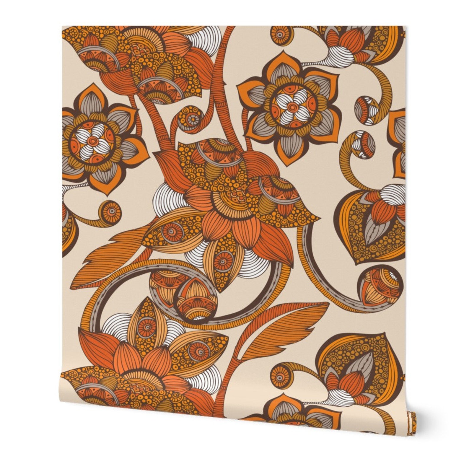 Orange Boho Floral Wallpaper Boho Orange by Valentinaharper - Etsy