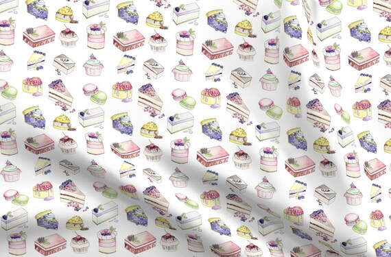 Watercolor Desserts Fabric Sweet Tooth By Hikomari | Etsy