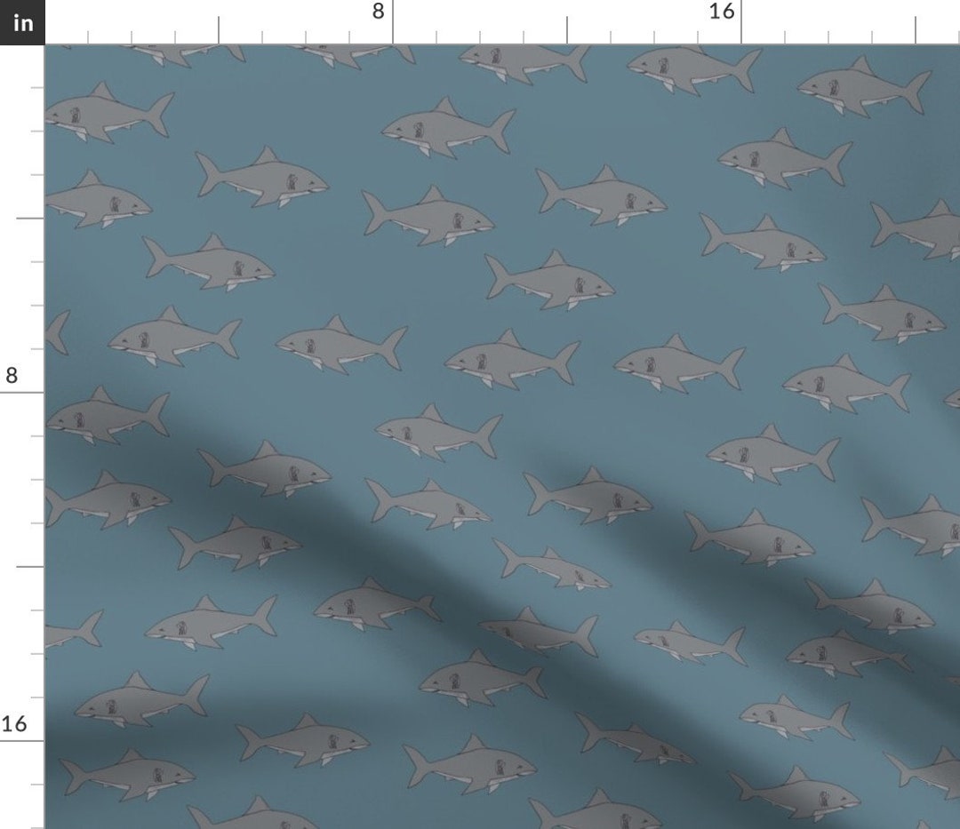 Shark Fabric Shark Black and White by Elvelyckan Shark Beach Ocean Sea ...